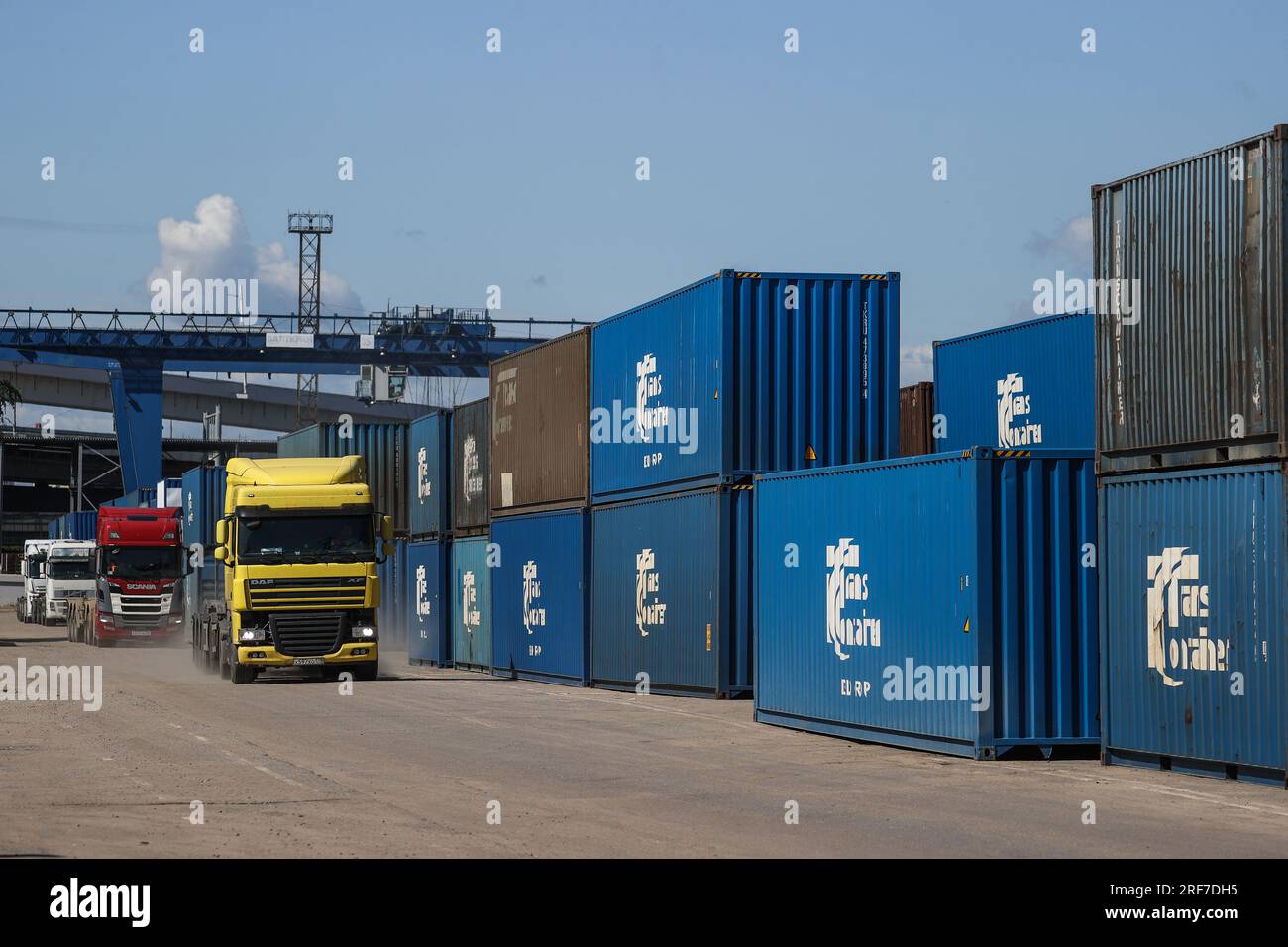 1.08.2023. Russia. Moscow. Shipping containers on the territory of the ...