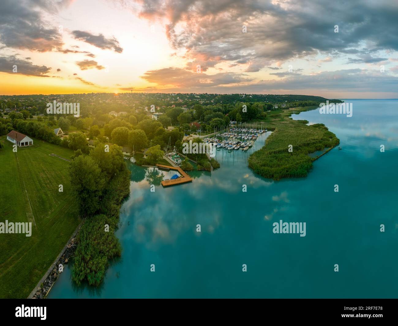 Aerial view about the north end of lake Balaton in Hungary. This place ...