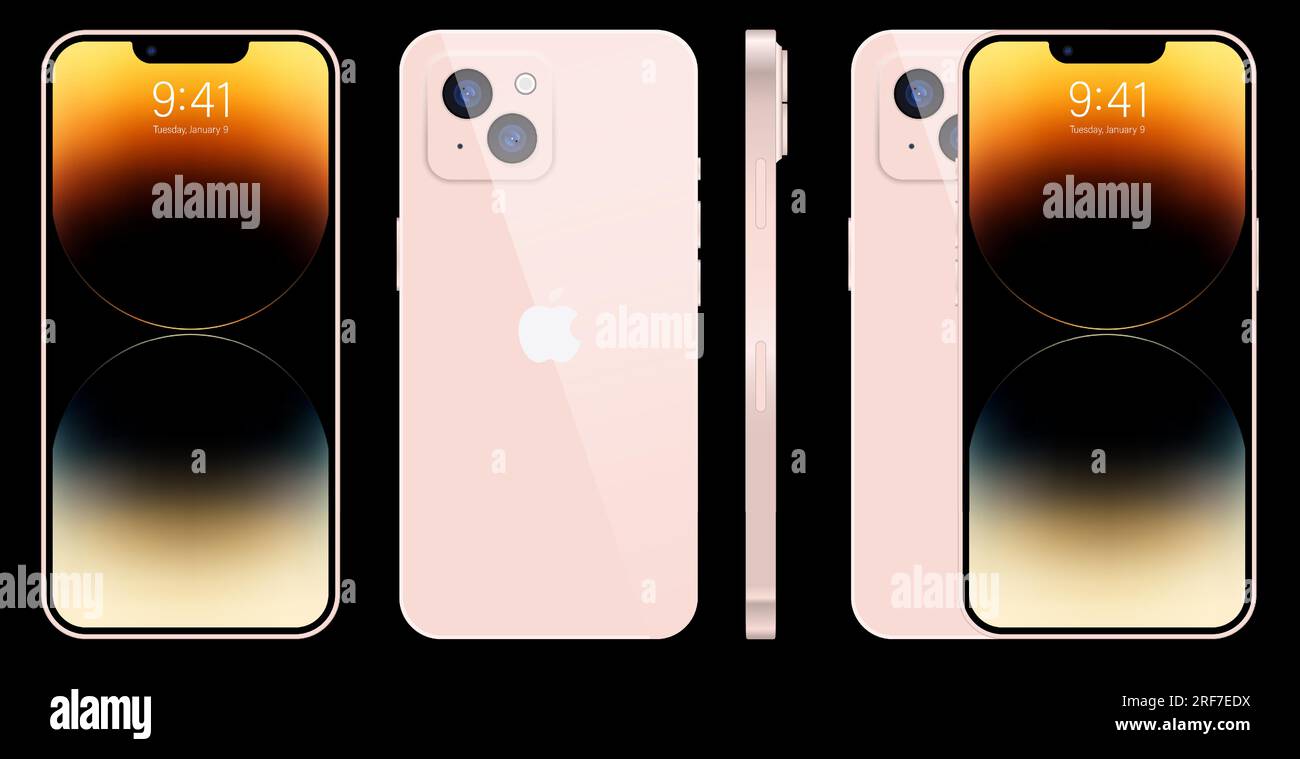 New iPhone 14 pro, pro max Deep pink color by Apple Inc. Mock-up screen ...