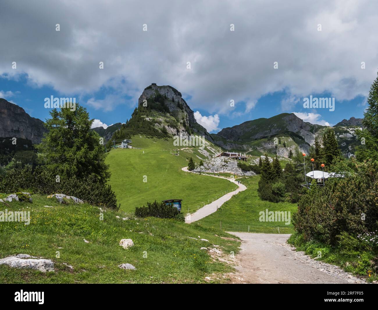 Rugged scenery in the Rofan mountains above the village of Maurach on ...