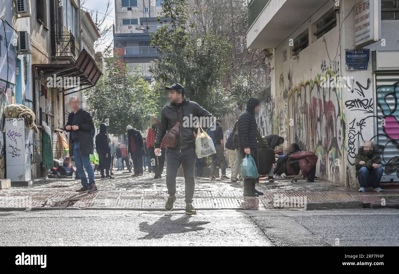 Drogenhandel, Iasonos Straße, Kreameikopu, Metaxourgio Viertel, Athen ...