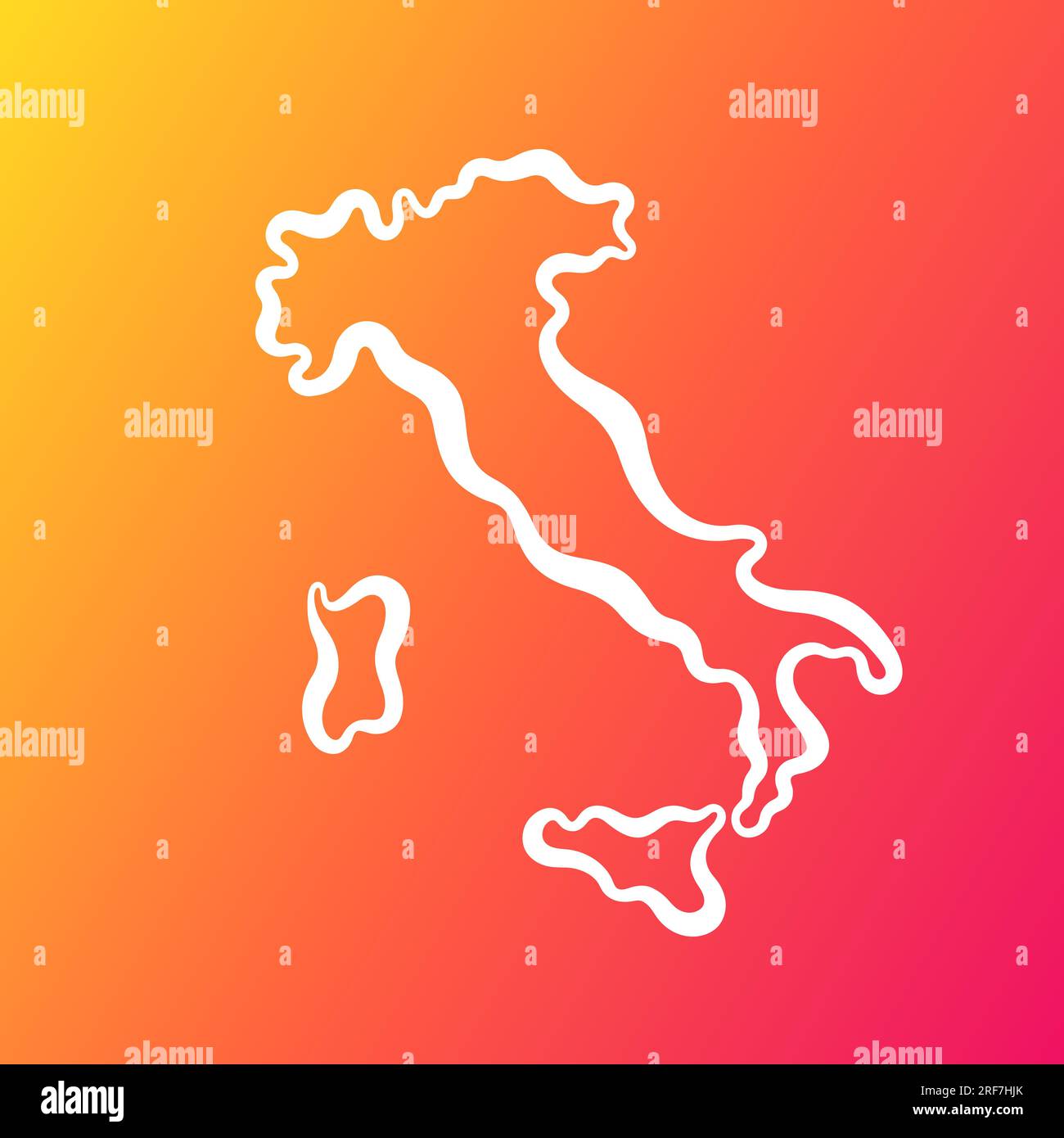 White outline map of Italy on orange and purle gradient background ...