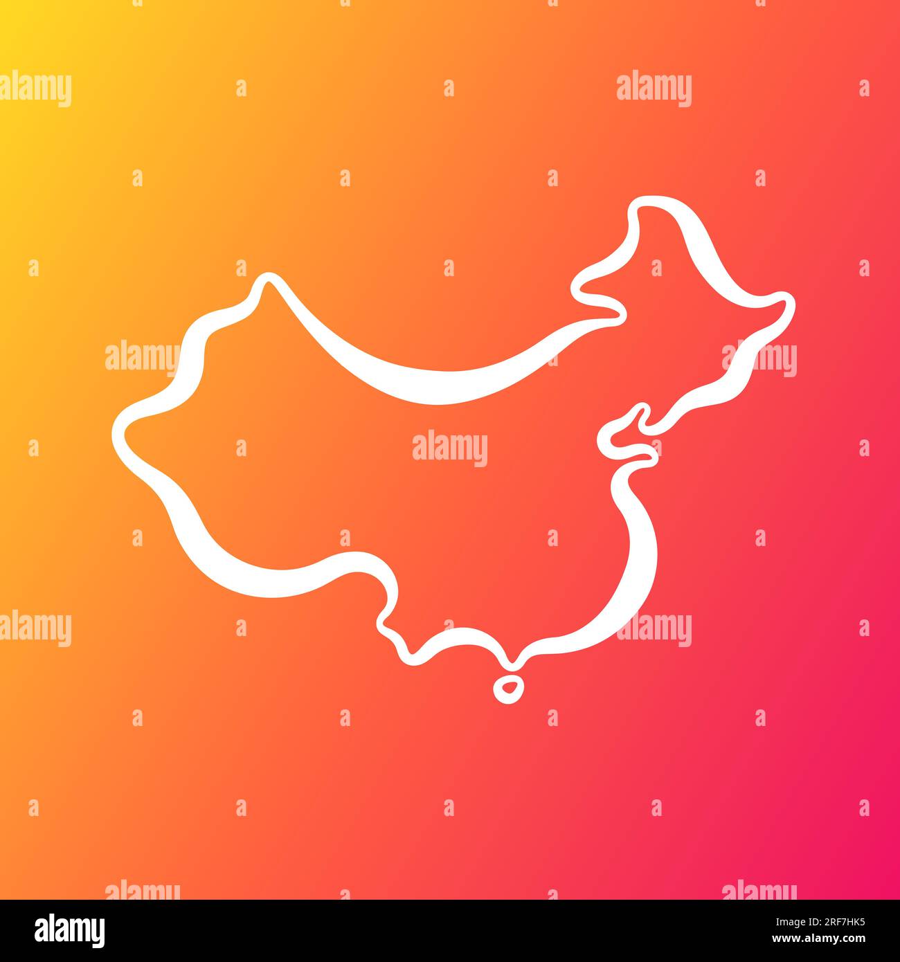 White outline map of China on orange and purle gradient background ...