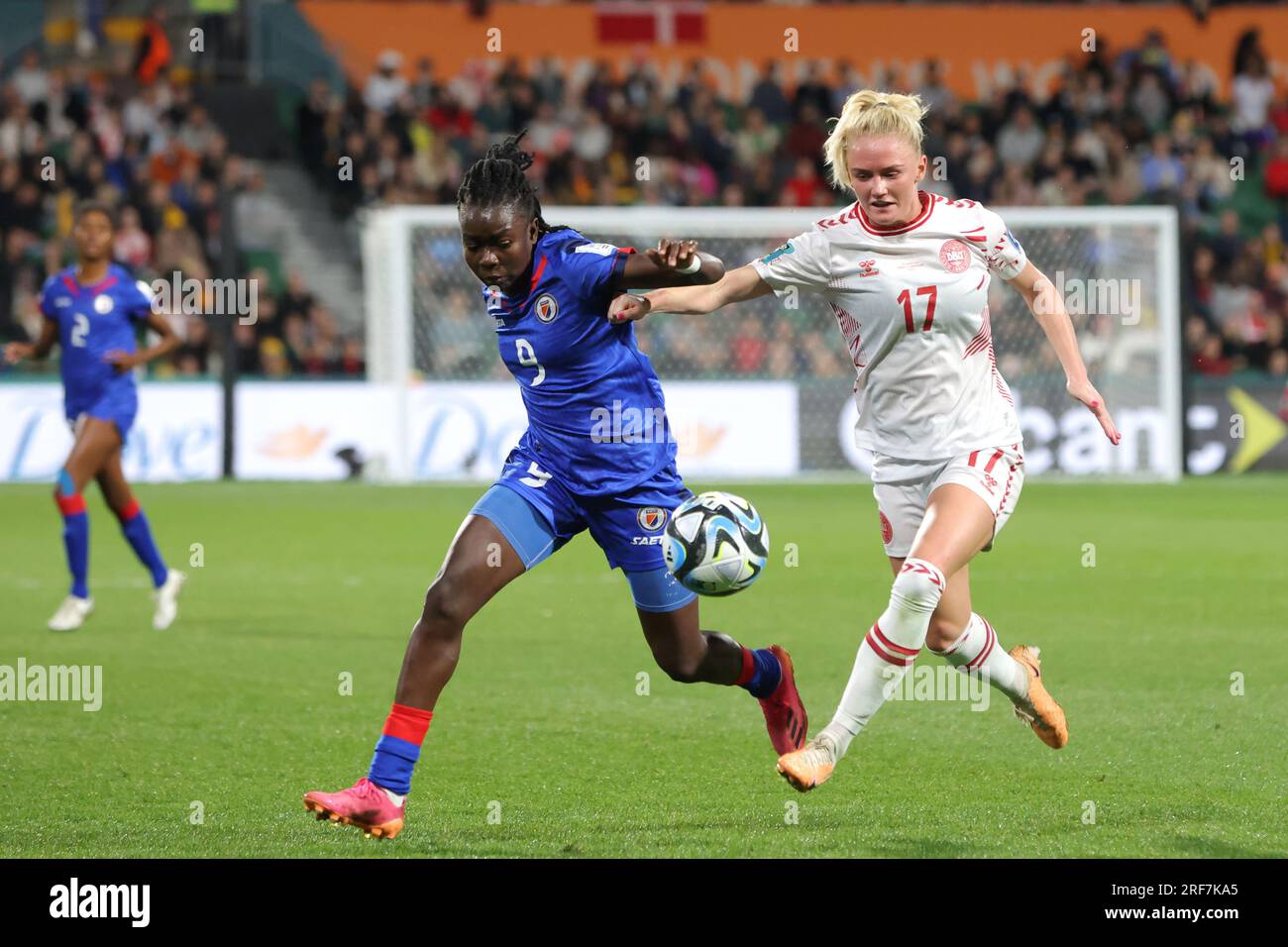 Perth, Australia. 01st Aug, 2023. Sherly Jeudy of Haiti (left) and ...