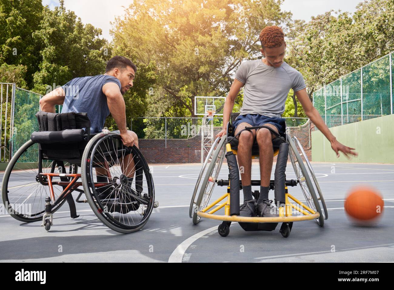 Sports competition, wheelchair basketball player and people playing ...