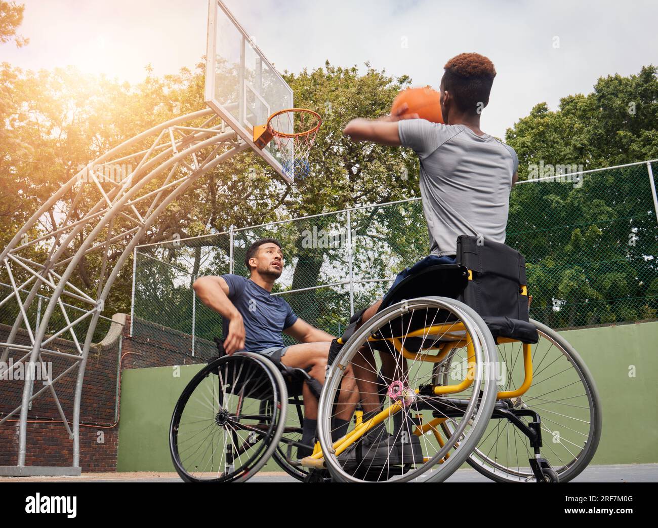 Wheelchair basketball player, shot and sports people play match ...