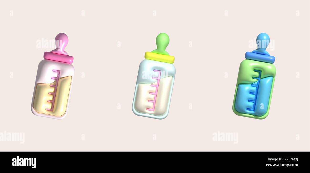 3D icon. Baby feeding bottle. Nutrition in plastic container for ...