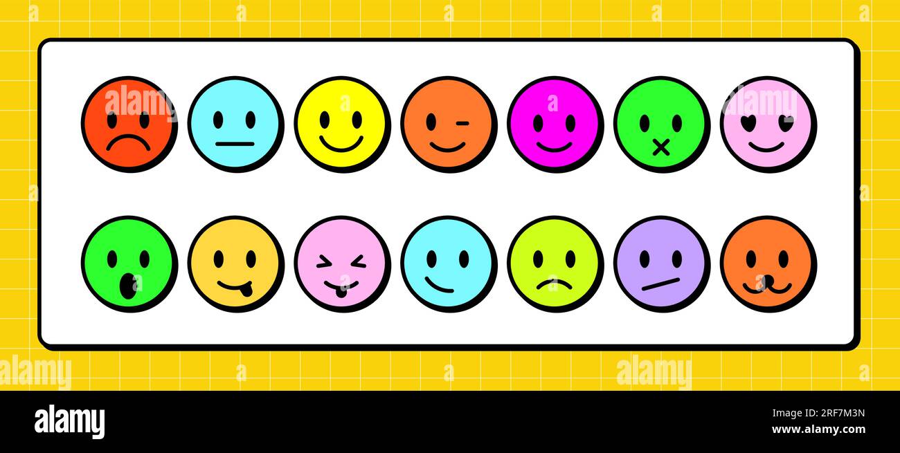 Neubrutalism emoticon smile icon set. Cartoon neobrutalism emoji - sad ...