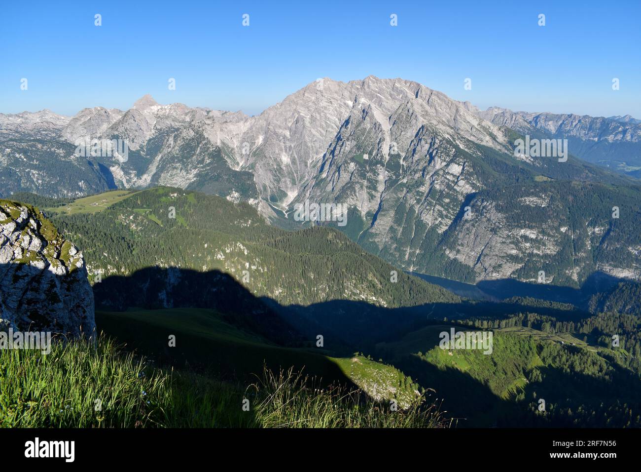 view of Mt. Watzmann with east face with Gotzenalm and lake Koenigssee ...