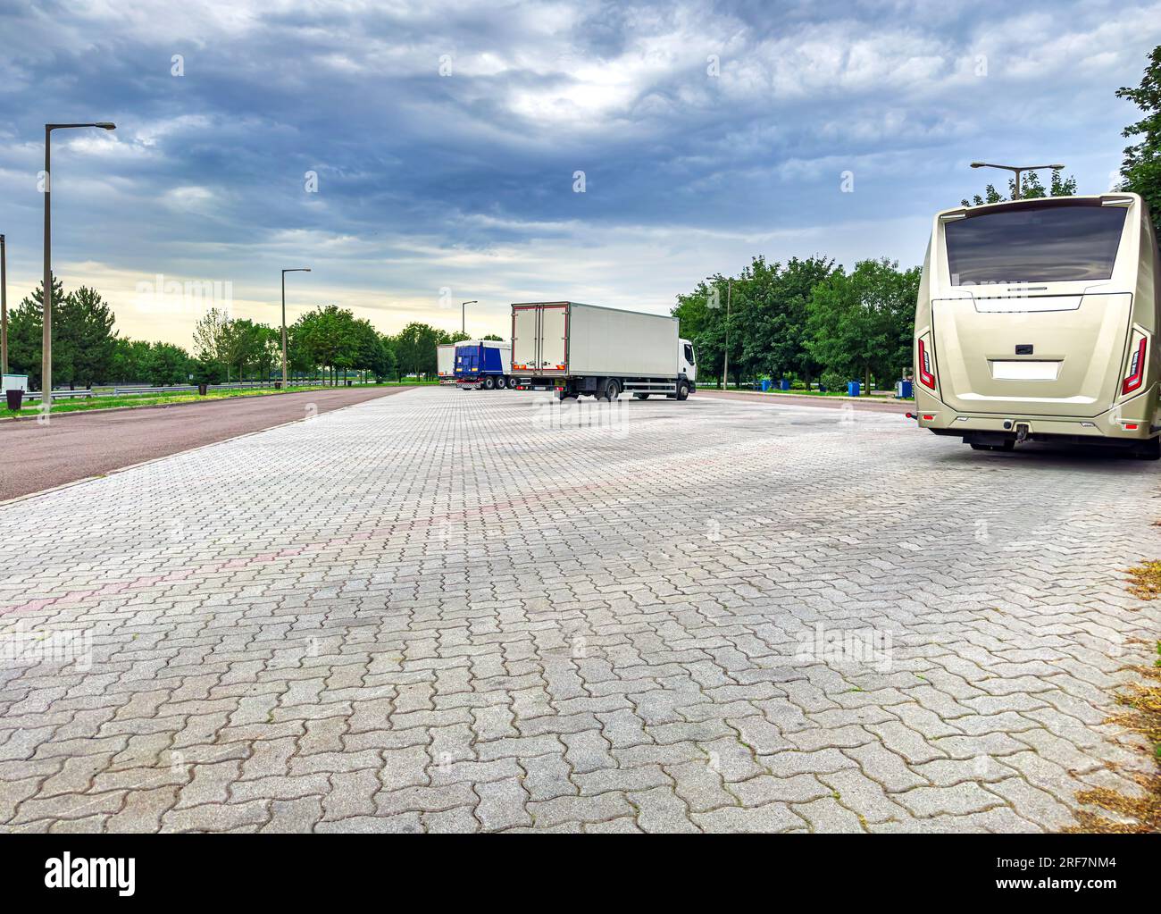 Parking for trucks and buses on the autobahn Stock Photo - Alamy