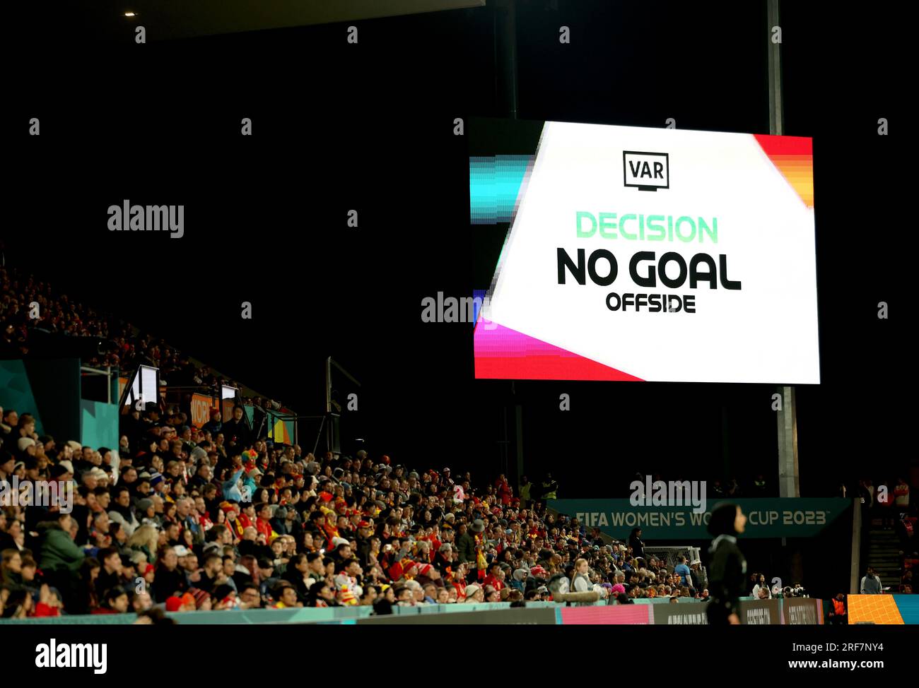 A big screen signals No Goal after a VAR check on a goal by England's ...