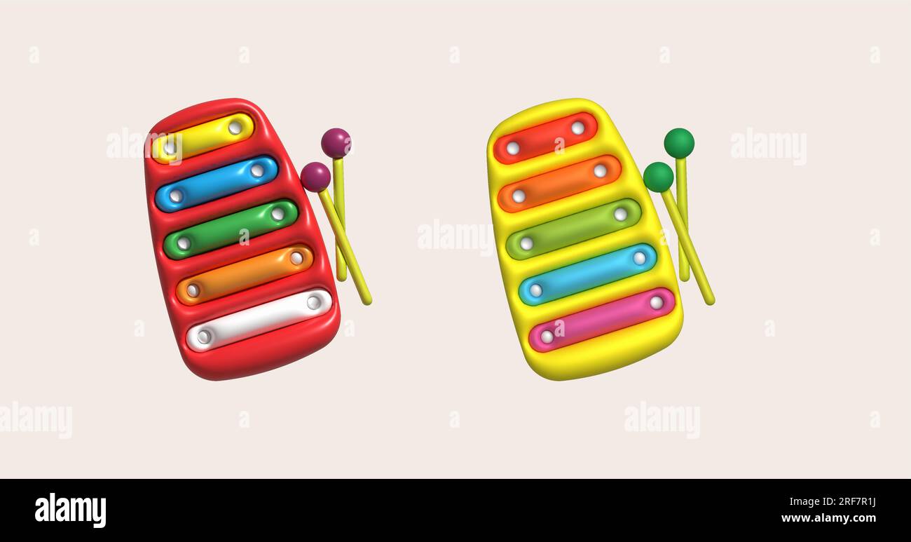 3d icon.Cute xylophone toy, music instrument for kids.Minimal style ...