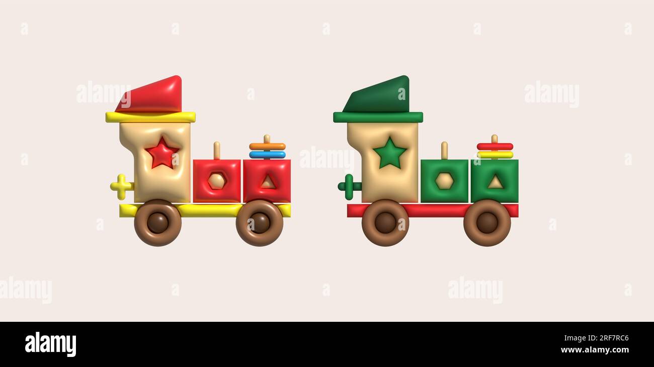 3d icon children's constructor train with trailers. The concept of ...