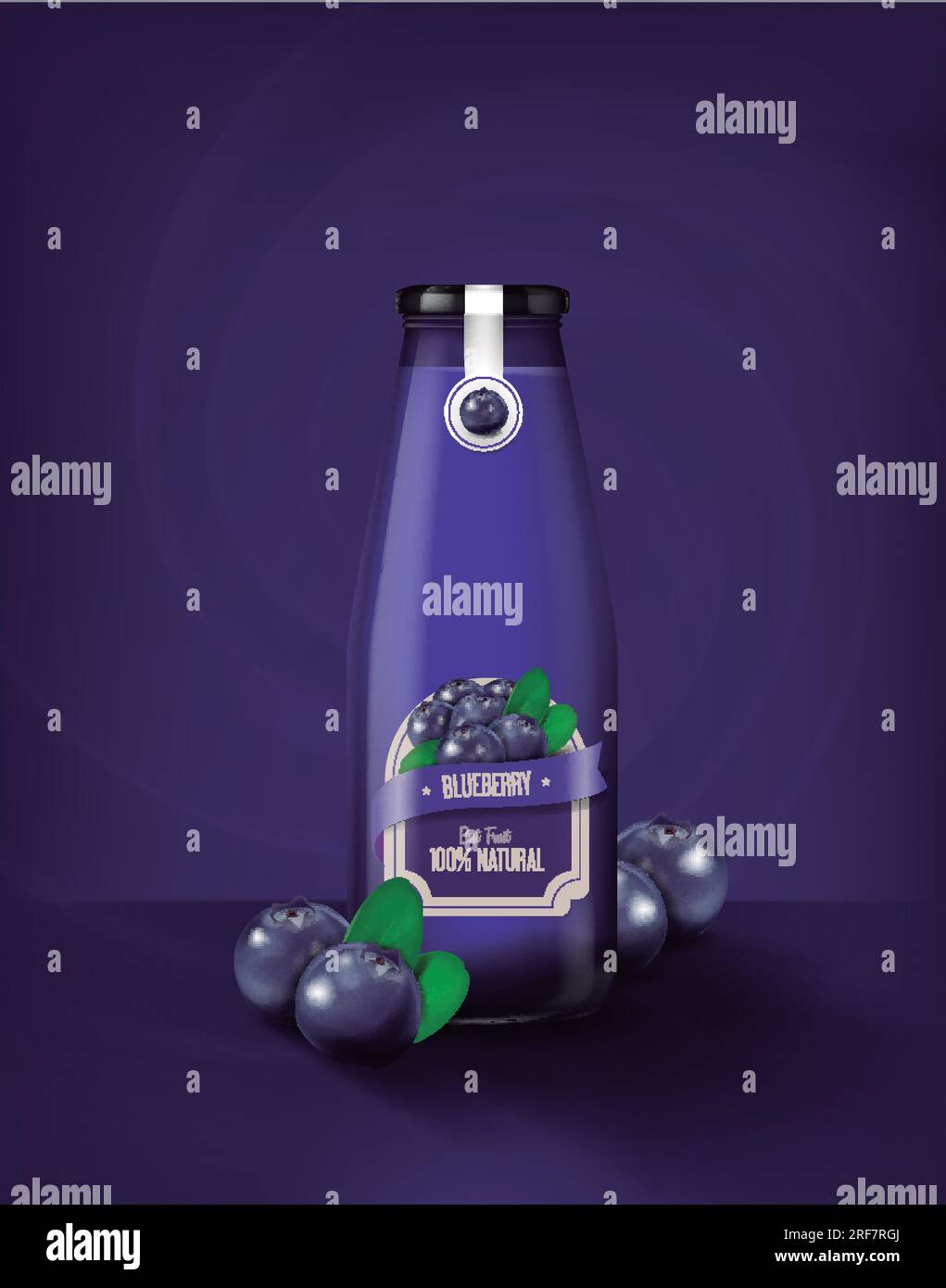 Realistic glass bottle of blueberry juice, for advertisnig. mock-up ...