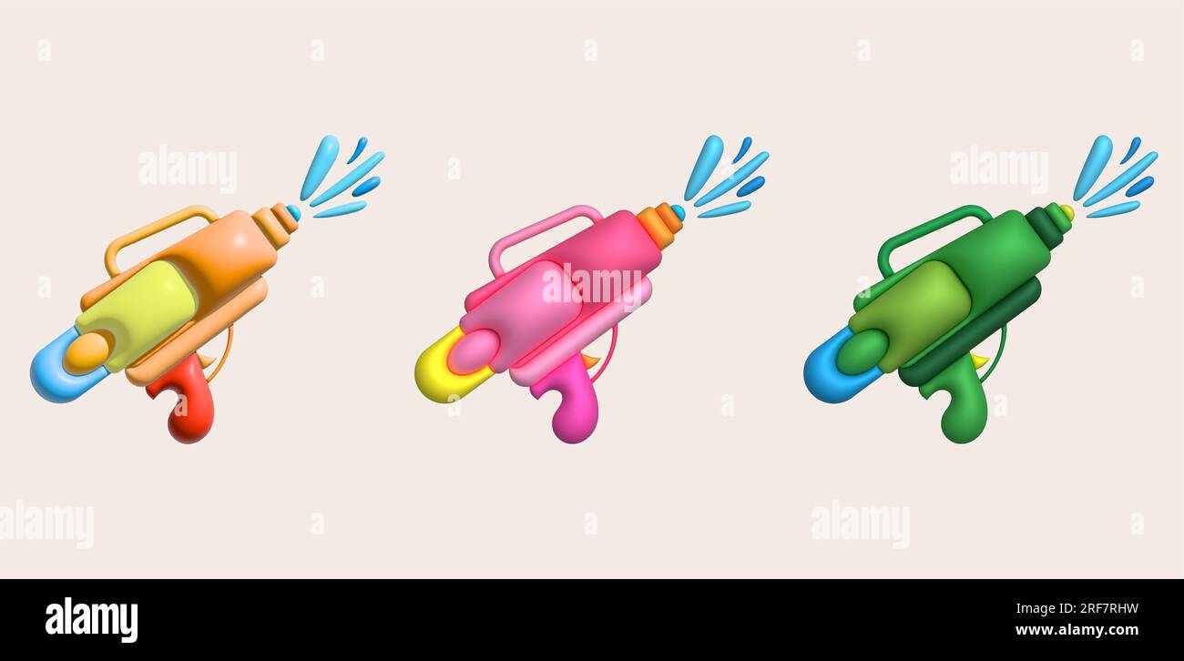 3d icon.Water gun illustration. Plastic summer toy. Colorful design for ...