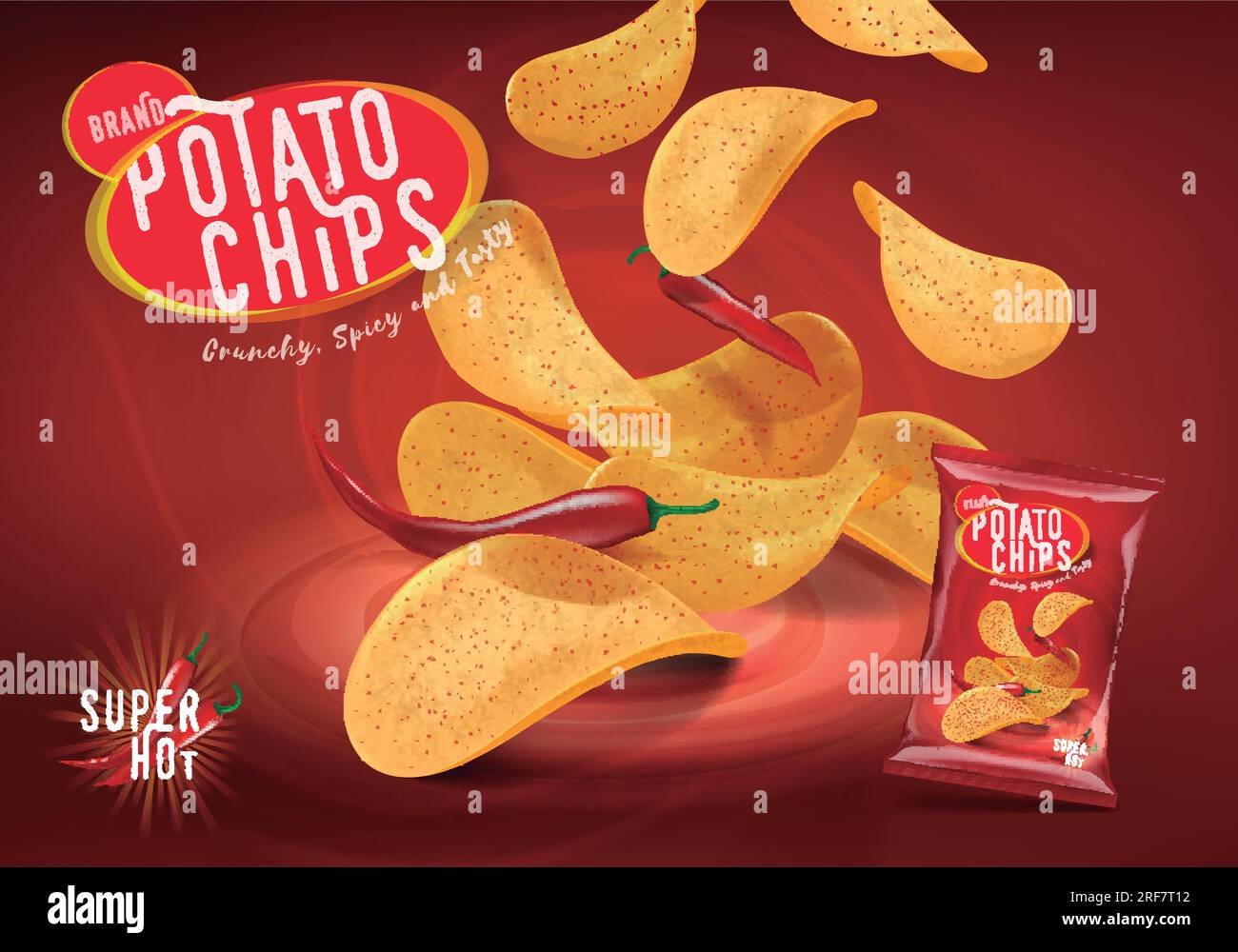 Spicy chilli potato chips advertisement, chips with chillies flavor in ...