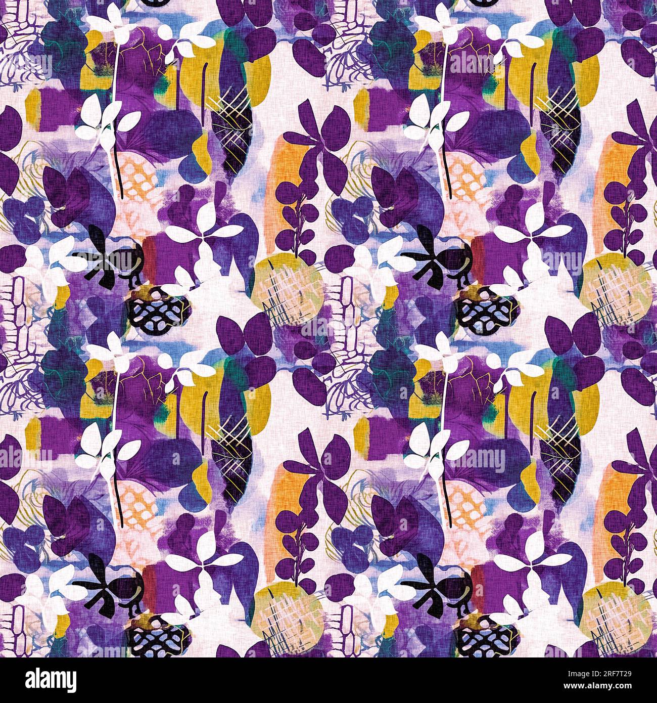Modern purple summer collage paper cut out shapes pattern with fabric ...