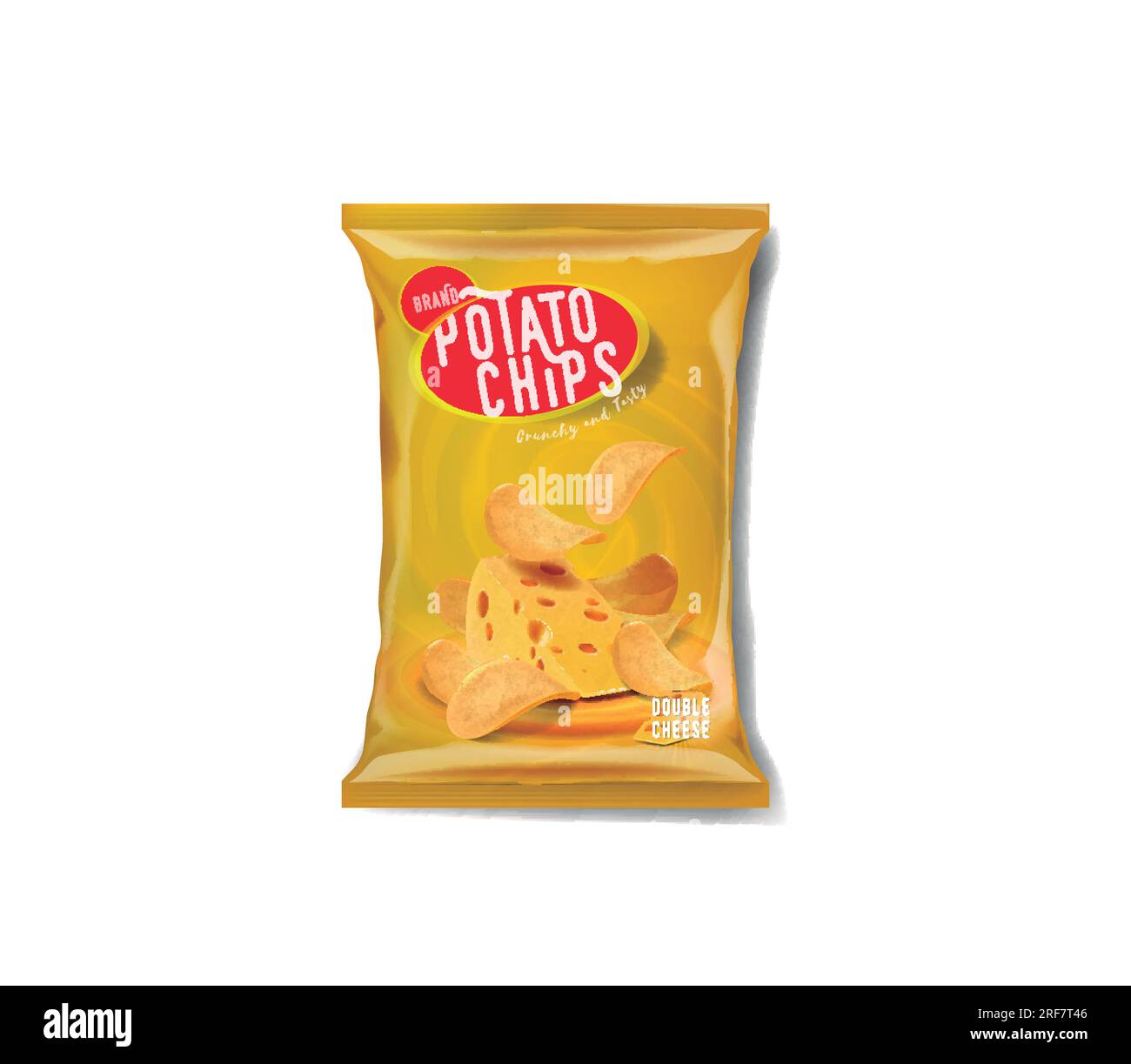 Potato chips advertisement bag, double cheddar cheese flavor Stock ...