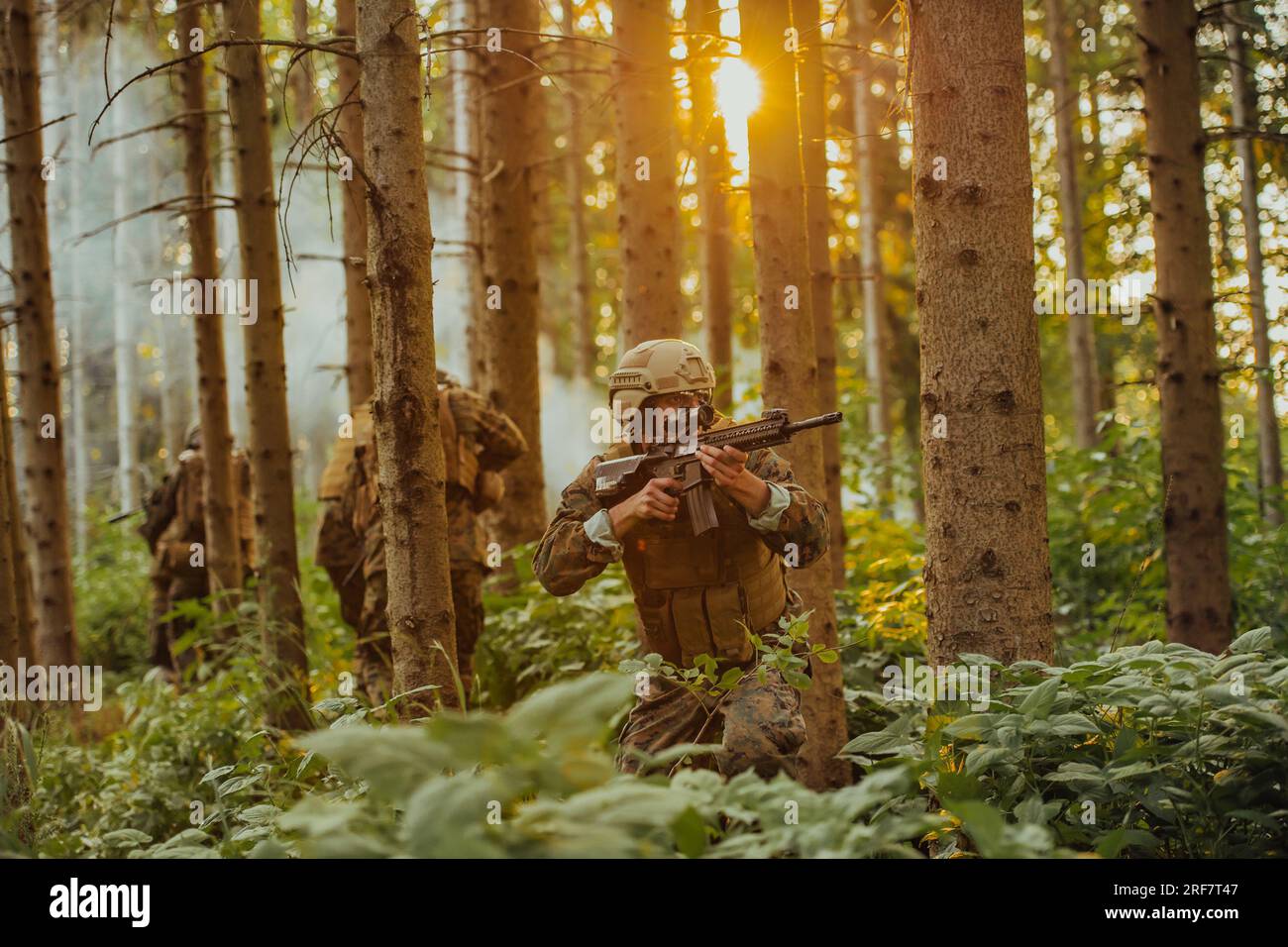 A group of modern warfare soldiers is fighting a war in dangerous ...