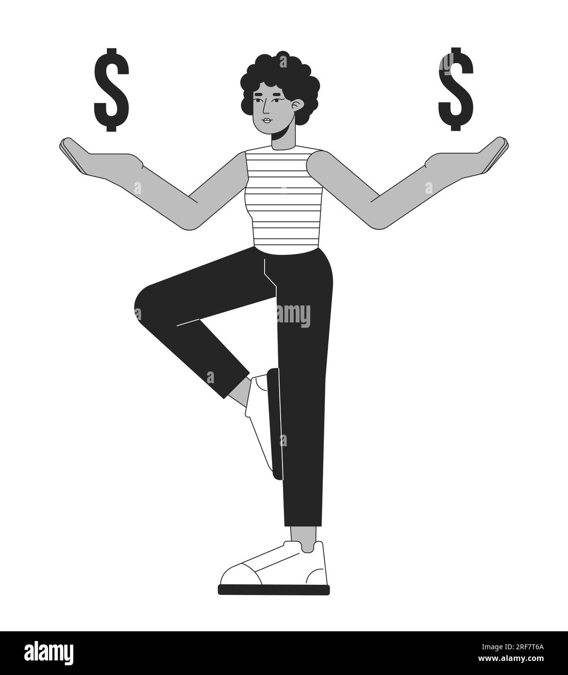 Balancing dollar finances flat line black white vector character Stock ...