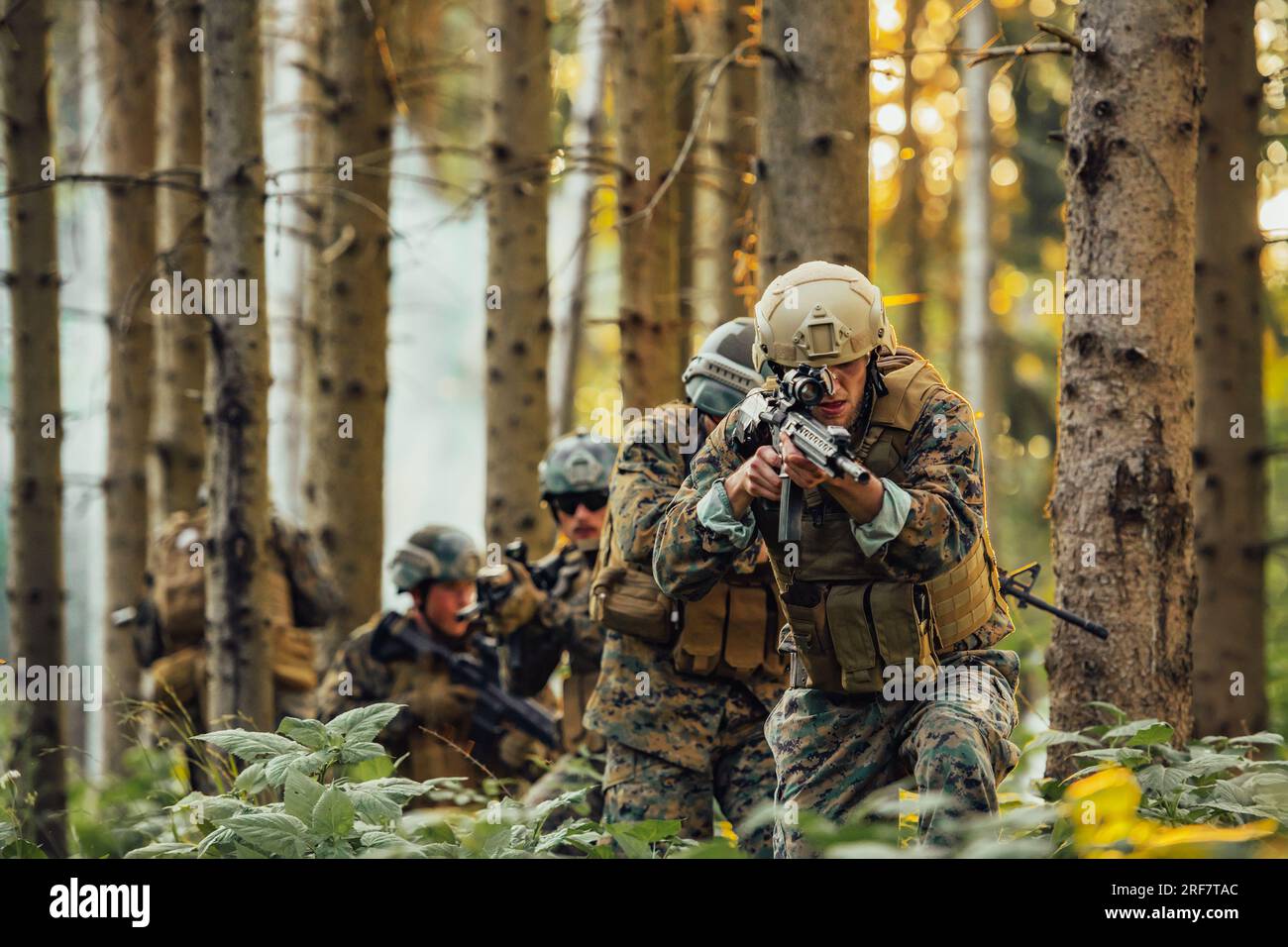 A group of modern warfare soldiers is fighting a war in dangerous ...