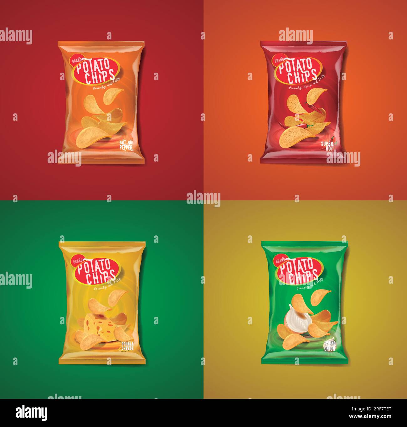 Potato chips advertisement bag, double cheddar cheese, spring onion ...