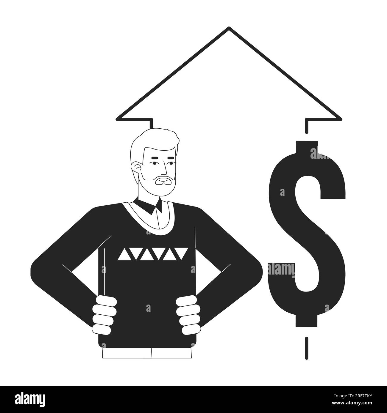 Positive man income growth bw concept vector spot illustration Stock ...