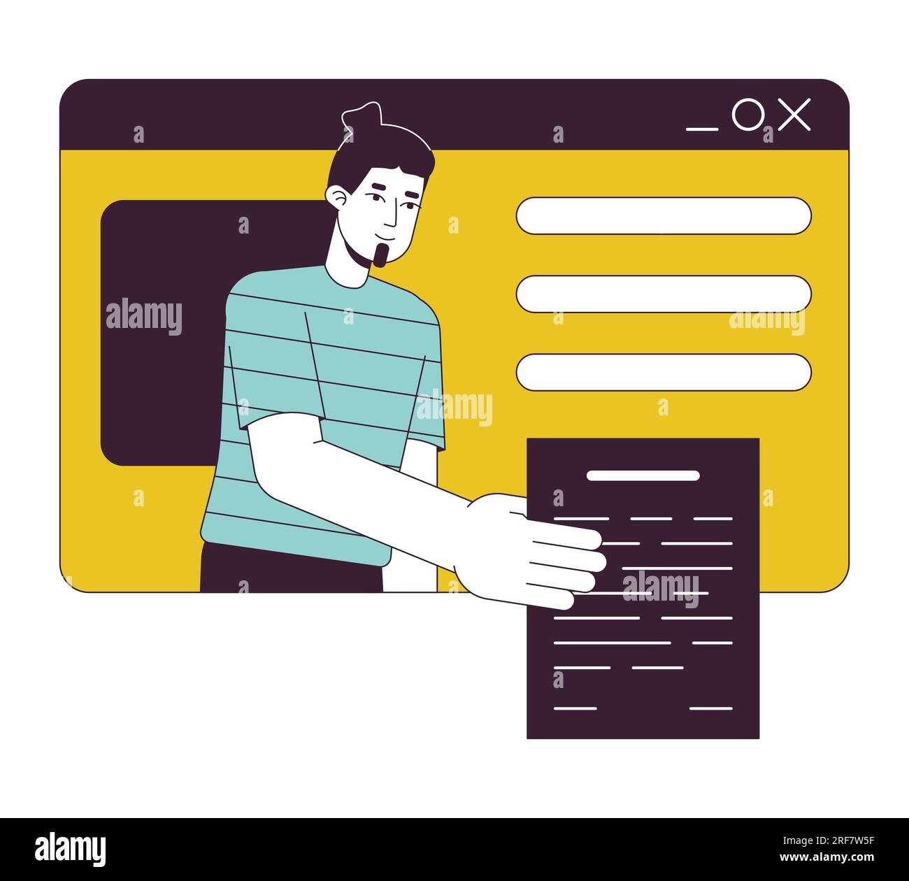 Freelancer give document flat line concept vector spot illustration ...