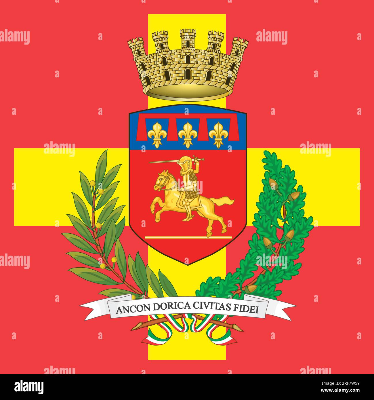 Ancona city coat of arms on the flag, Marche region, Italy, vector ...
