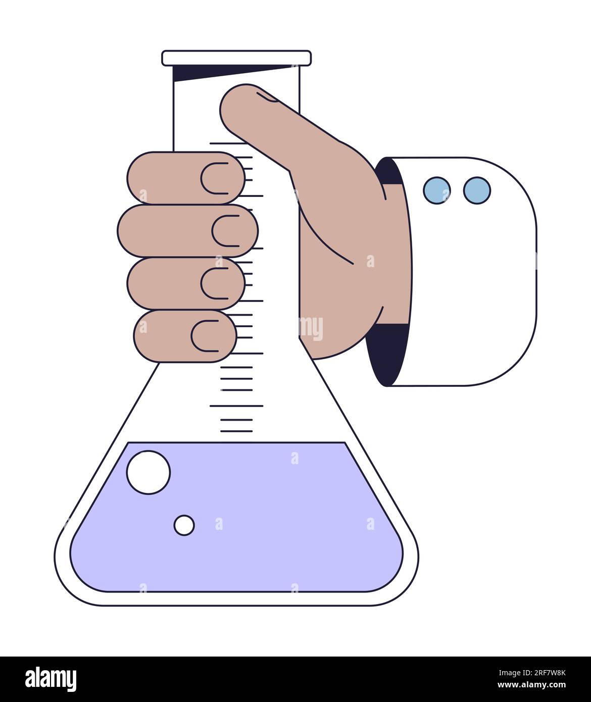 Hand holding measurement flask flat line color isolated vector object ...