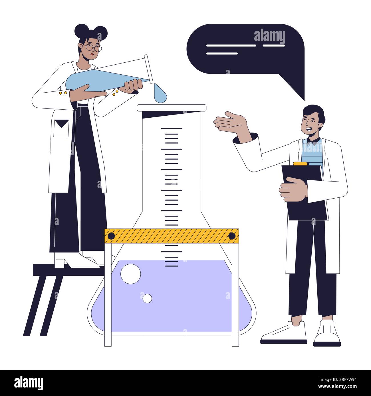 Chemical experiment flat line concept vector spot illustration Stock ...
