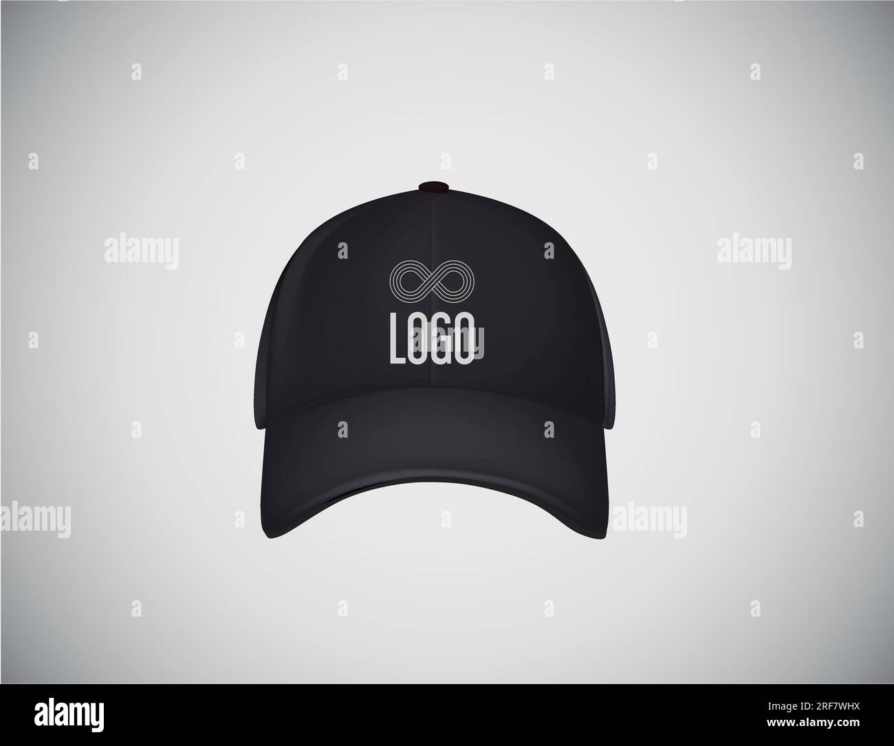 Realistic front view black baseball cap with logo lettering for ...
