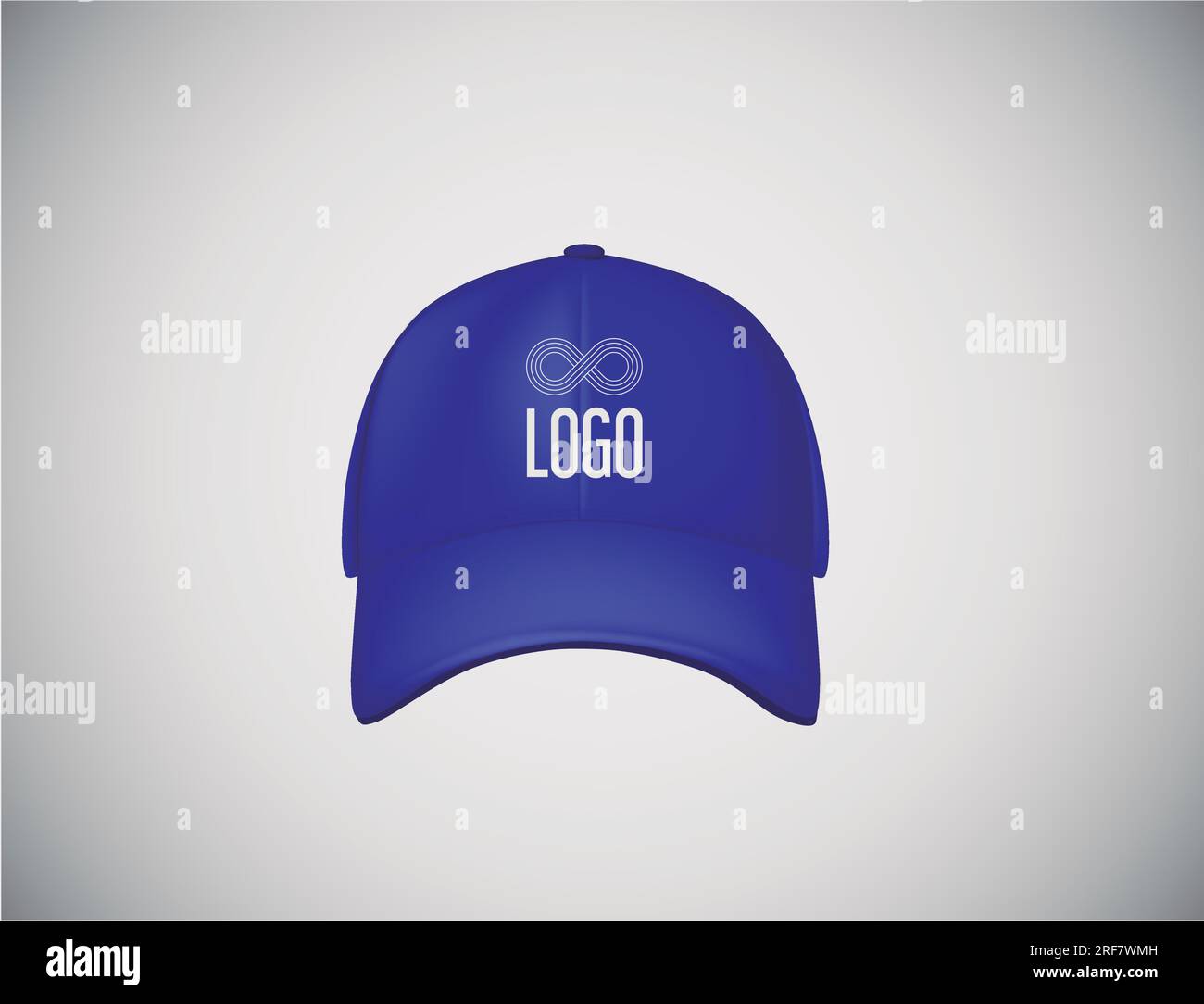 Realistic front view blue baseball cap with text logo for advertising ...