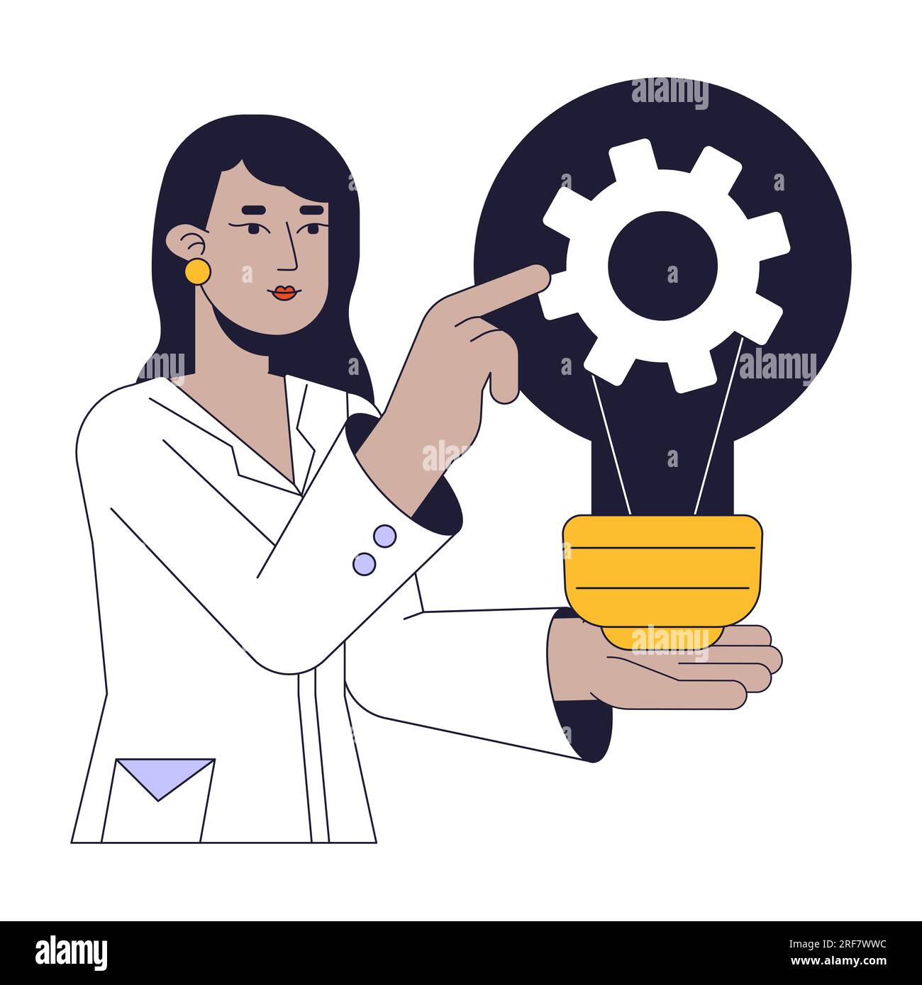 Female scientist mechanics flat line concept vector spot illustration ...