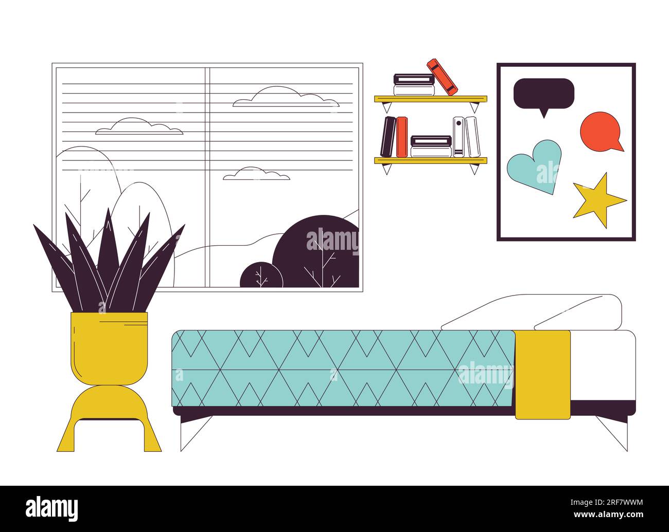 Student bedroom flat line vector spot illustration Stock Vector Image ...