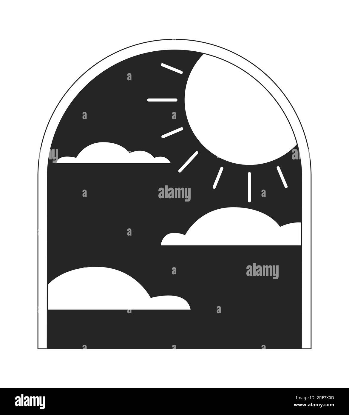 Esoteric window frame with clouds sun flat monochrome isolated ...
