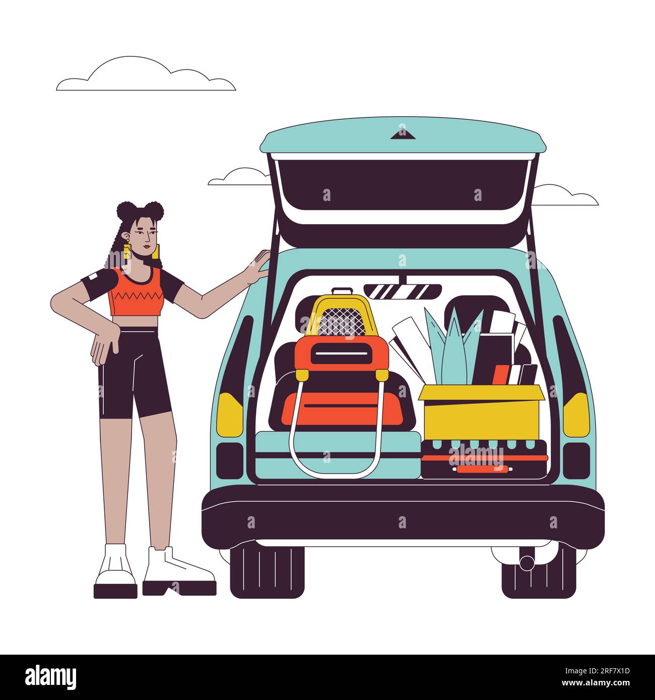 College student car flat line vector spot illustration Stock Vector ...