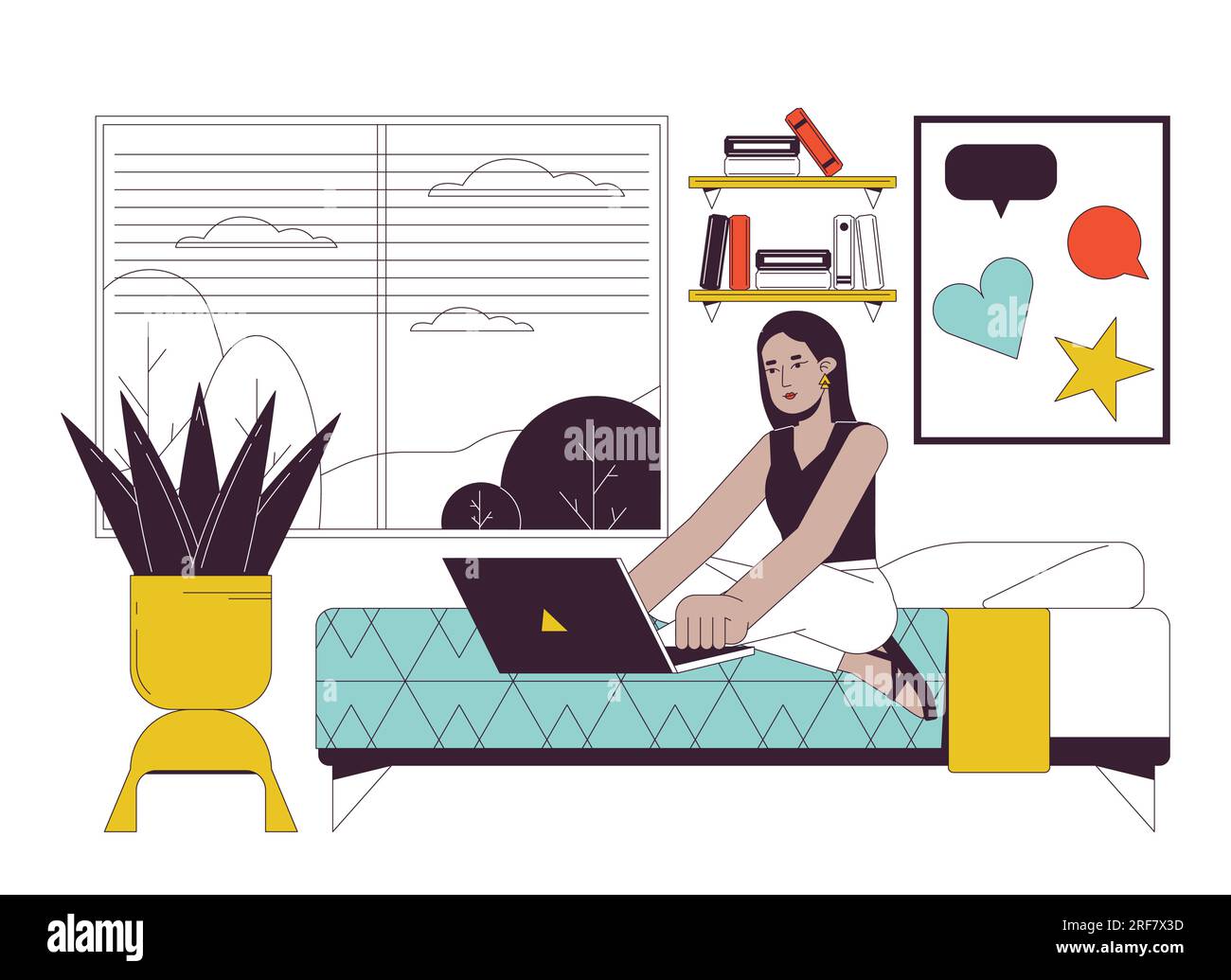 University student homework flat line vector spot illustration Stock ...