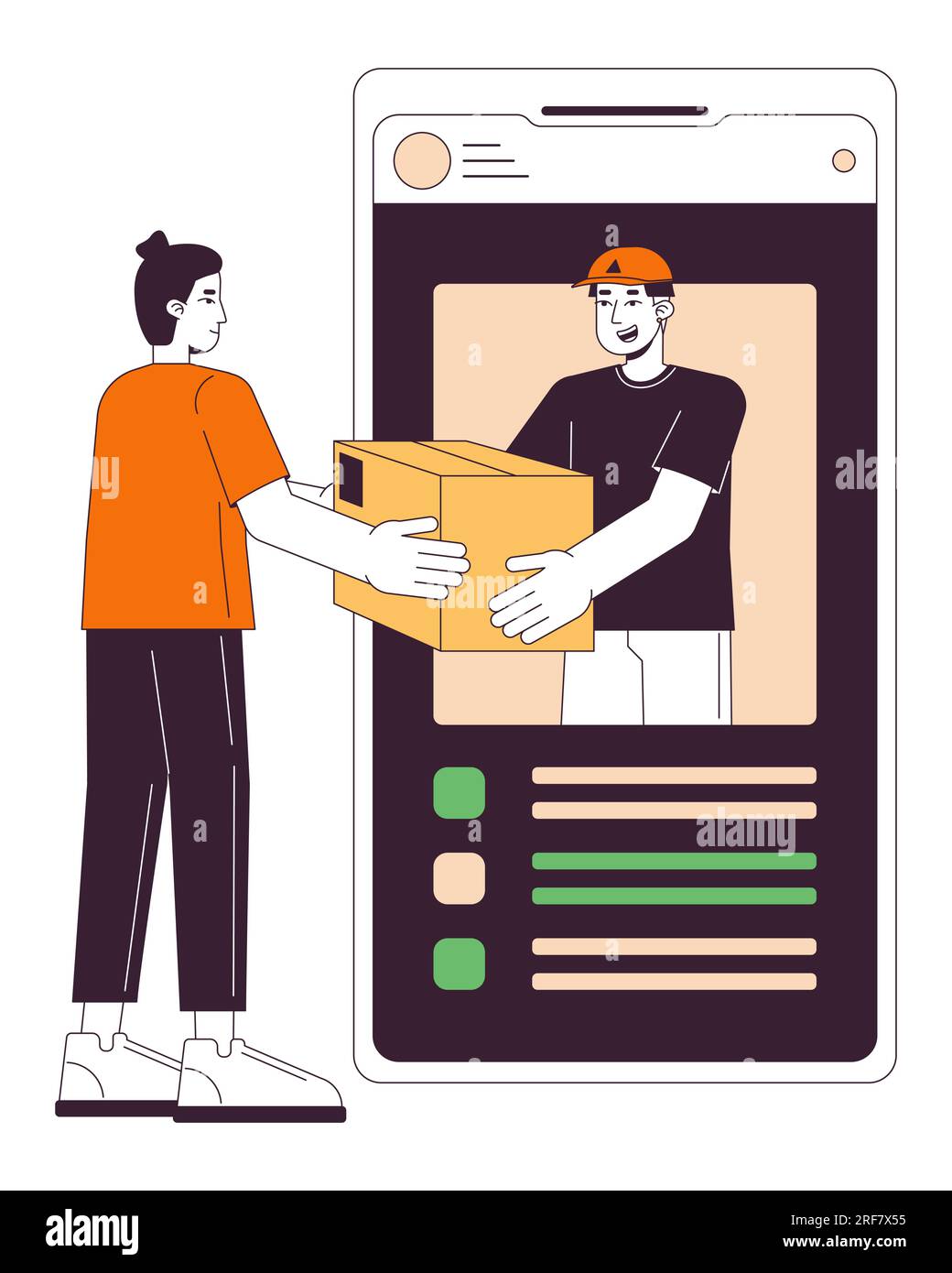 Online package delivery flat line concept vector spot illustration ...