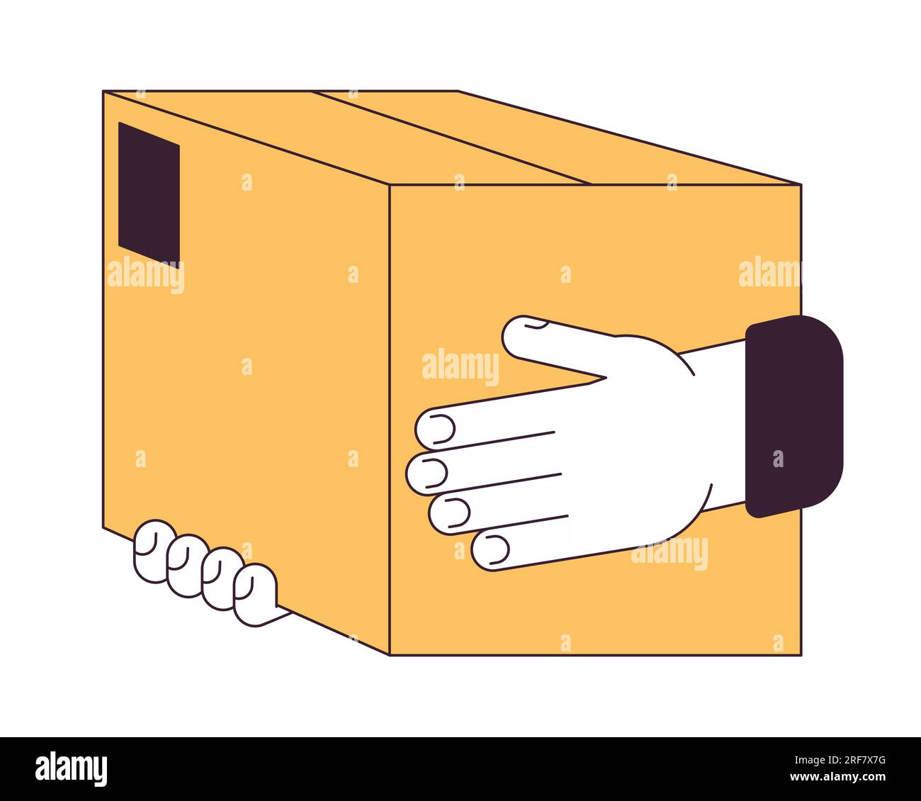Hand holding paper box flat line concept vector spot illustration Stock ...
