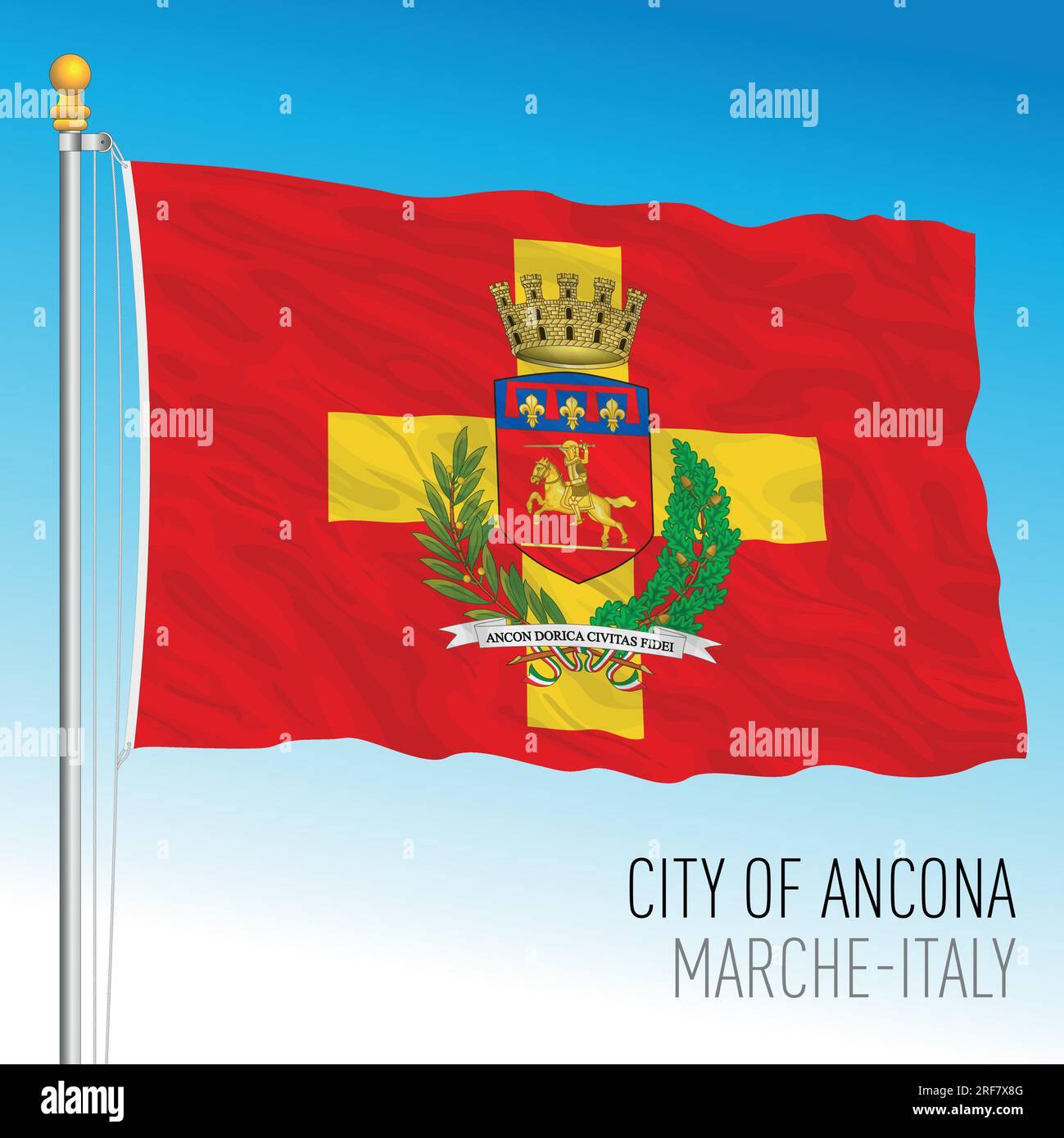 Ancona city flag with coat of arms, Marche region, Italy, vector ...