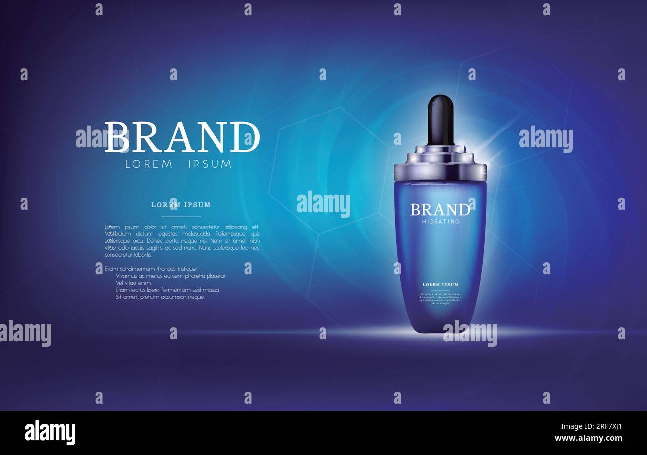 Serum essence aqua, sea with dropper in bottle. Skin care collagen ...