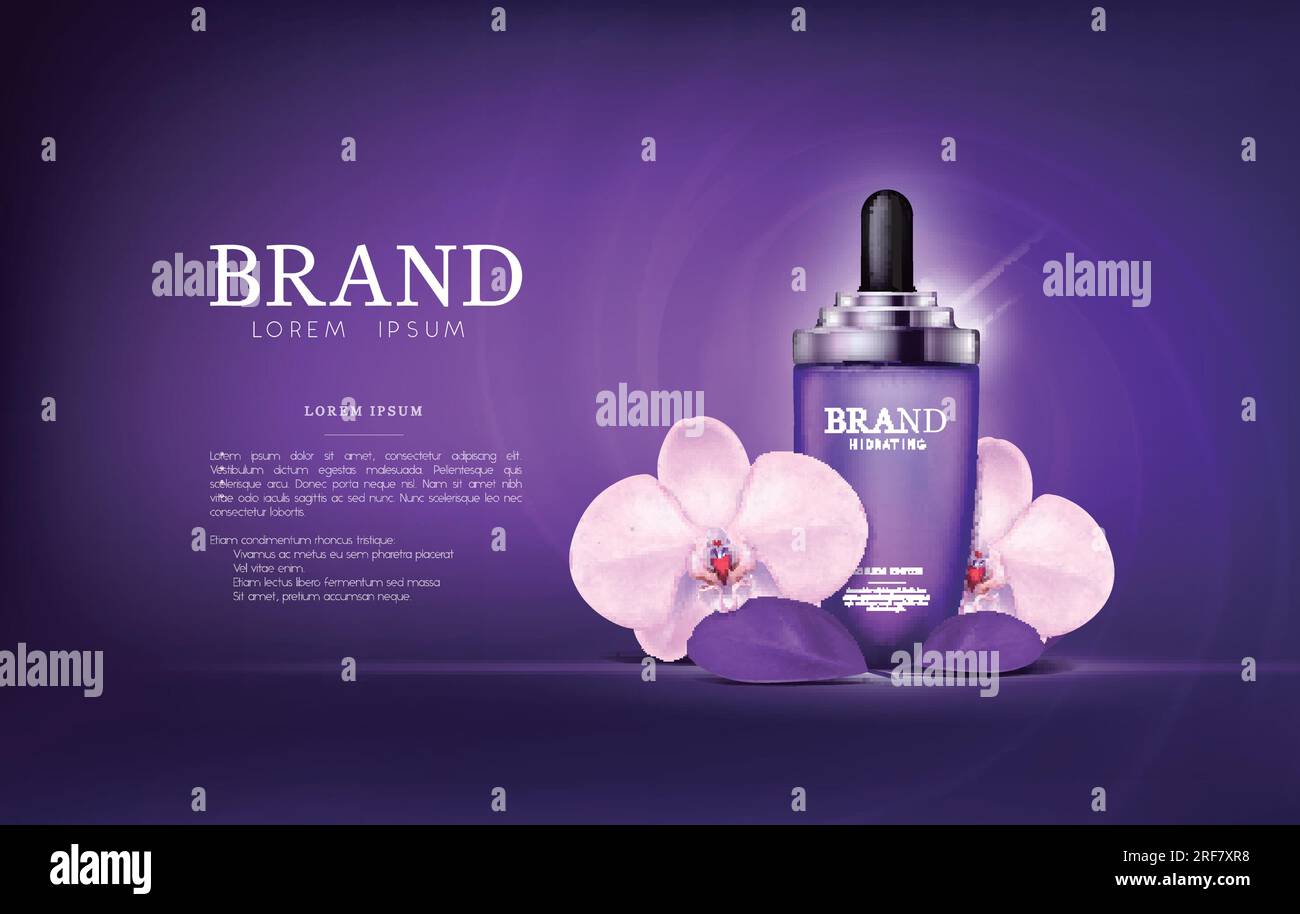 Serum essence orchid flower with dropper in bottle. Skin care collagen ...