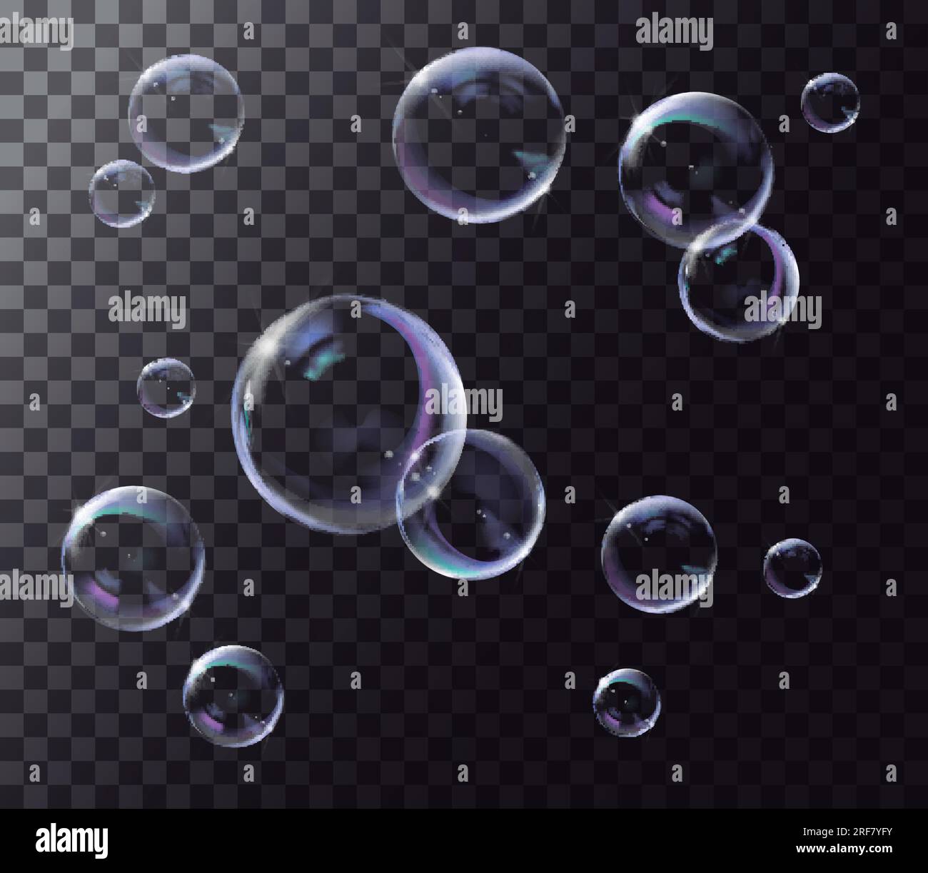 Realistic transparent soap bubbles with rainbow reflection. Isolated ...