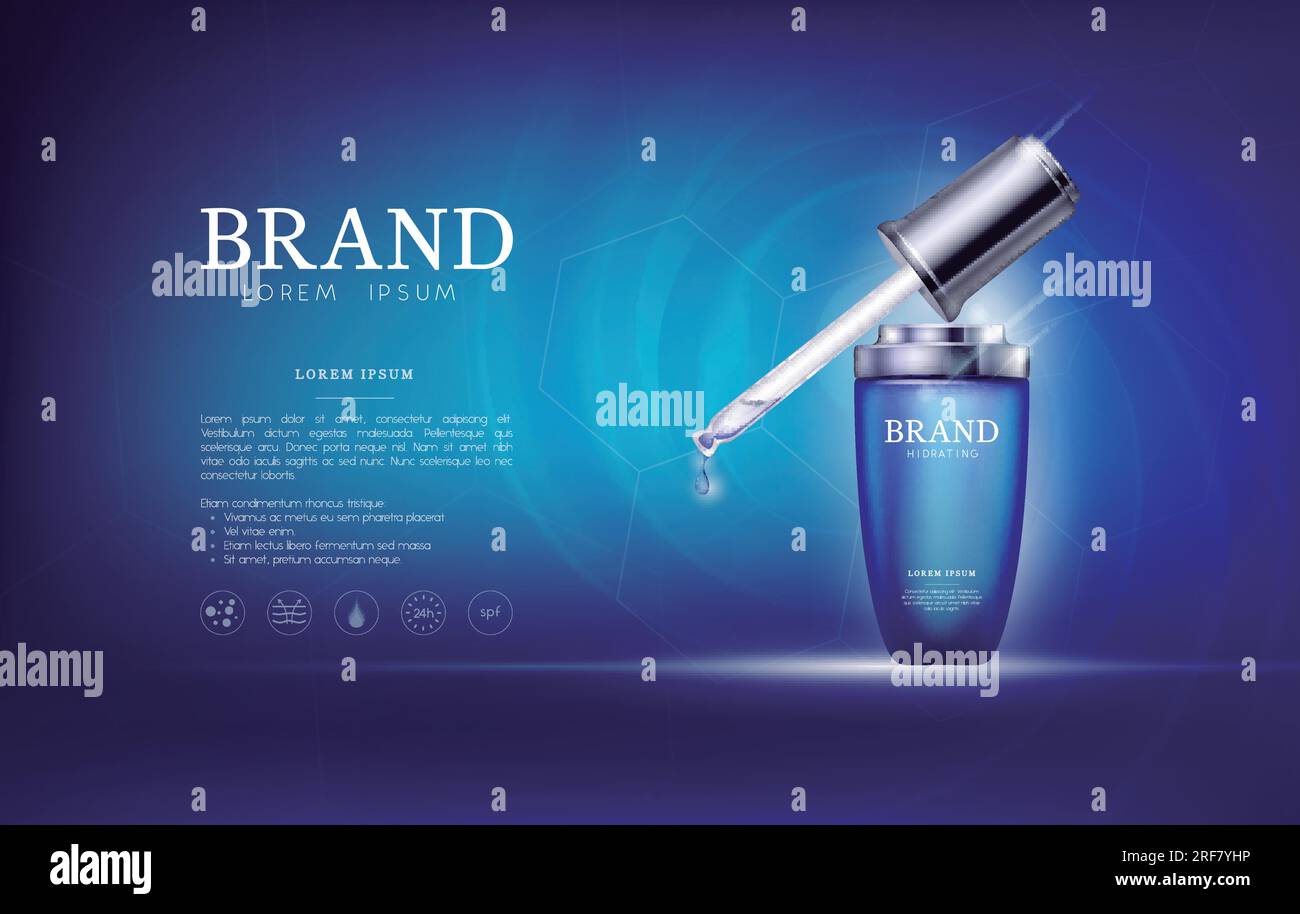 Serum essence aqua, sea with dropper in bottle. Skin care collagen ...