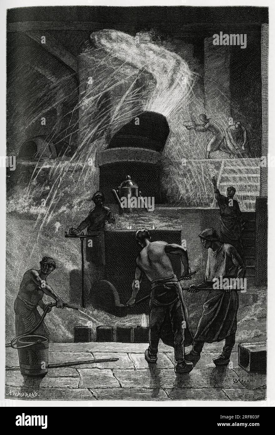 La coulee de l'acier aux etablissements cockerill, a Seraing. Gravure ...