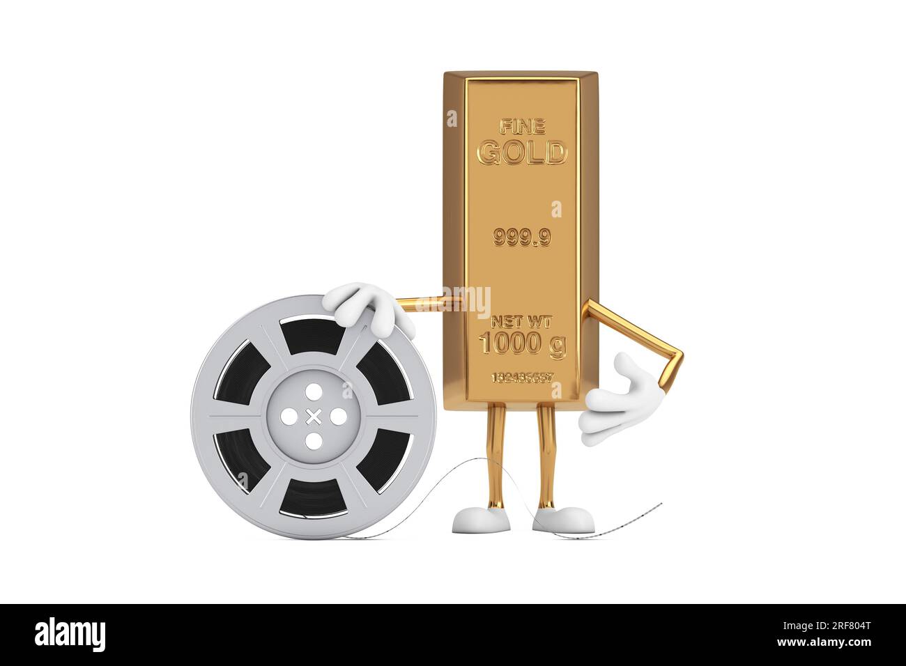 Golden Bar Cartoon Person Character Mascot with Film Reel Cinema Tape ...