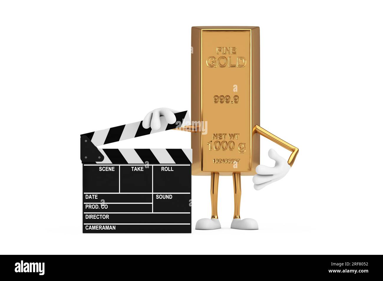 Golden Bar Cartoon Person Character Mascot with Movie Clapper Board on ...