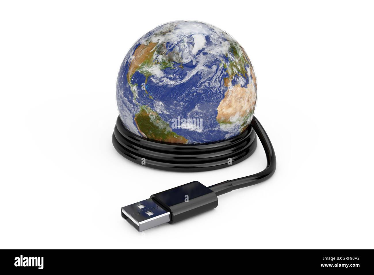 Planete Earth World Globe with USB Cable on a white background ...