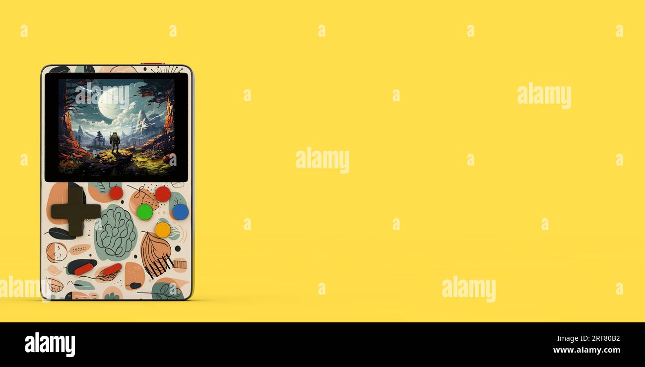 Retro Geek Gaming Gamepad with Abstract Video Game on the Screen on a ...